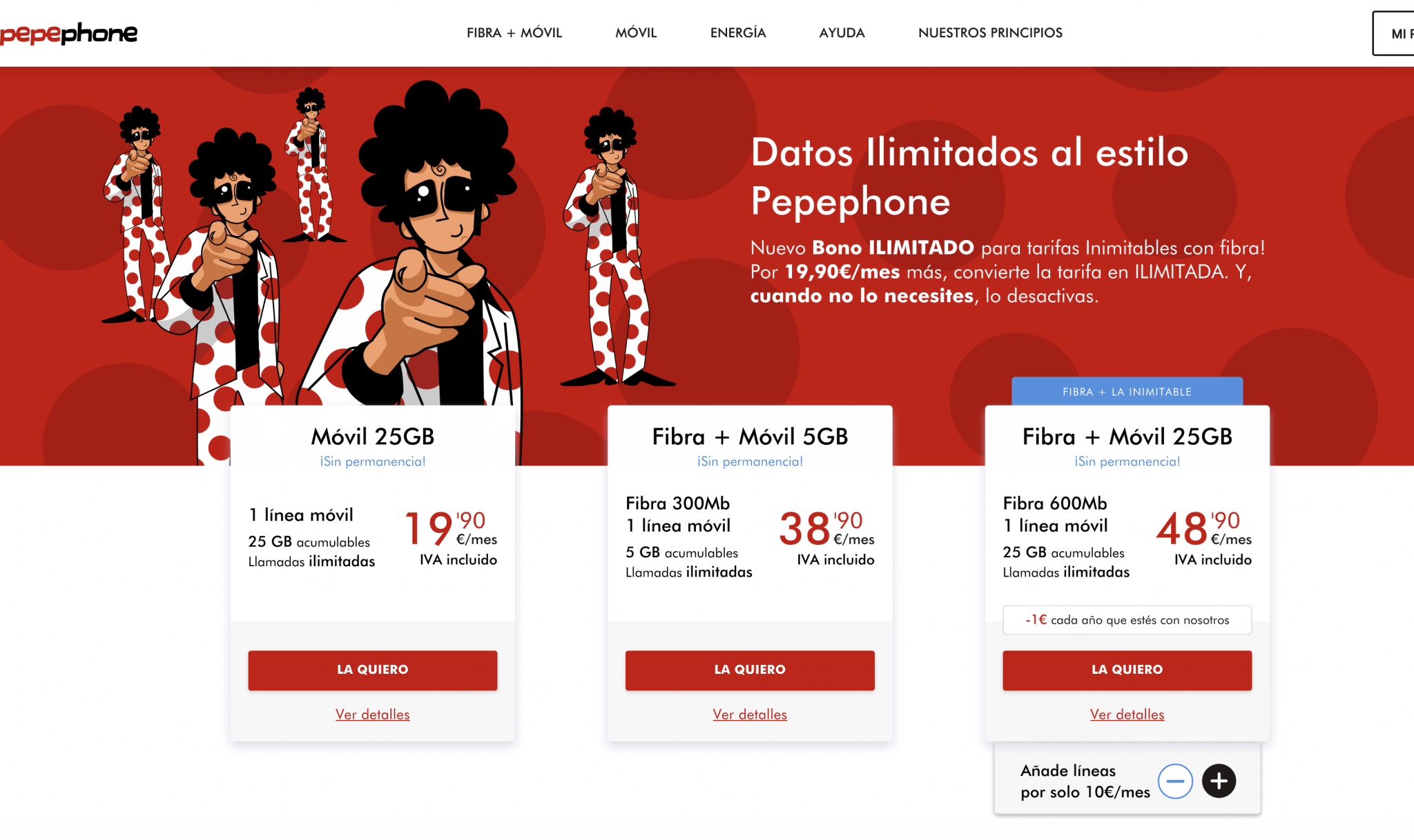 PEPEPHONE lanza datos ilimitados en sus lineas con fibra por 19,9€